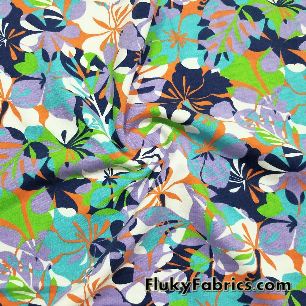 French Terry Fabric with Flowery Print - Fluky Fabrics Online Shop