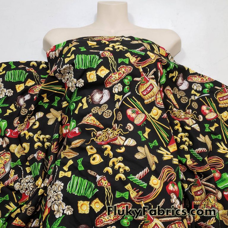 Italian Cuisine Print Cotton Woven Apparel Fabric - Fluky Fabrics ...