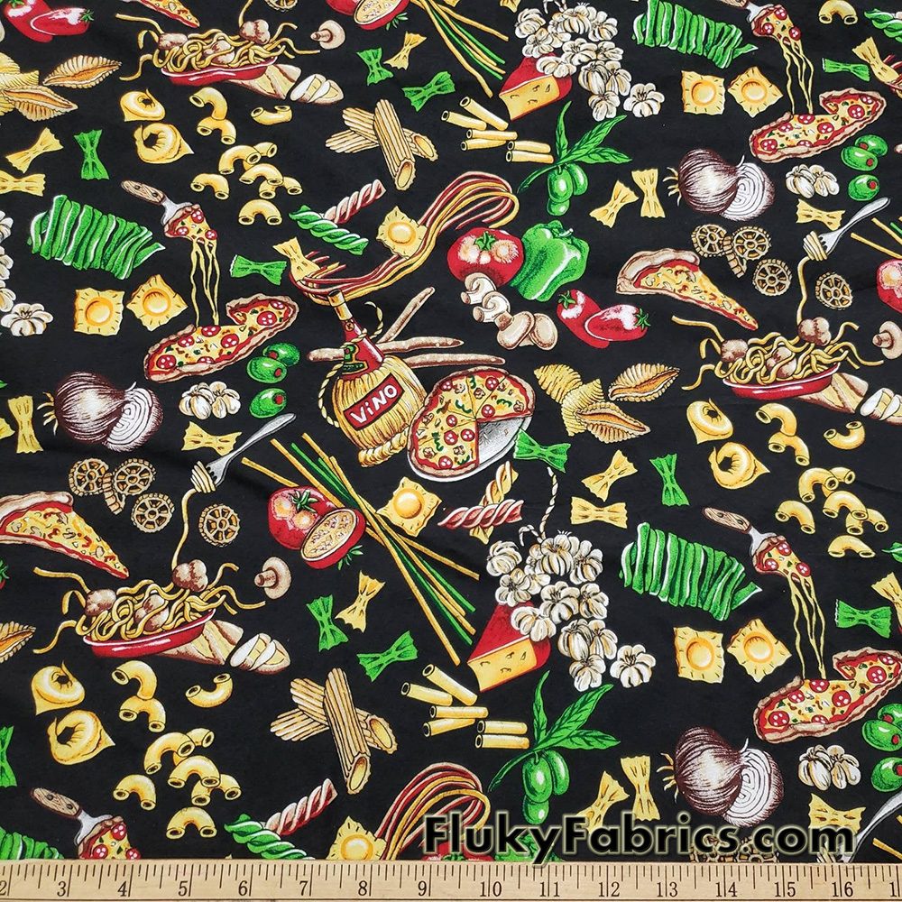 Italian Cuisine Print Cotton Woven Apparel Fabric | #FlukyFabrics