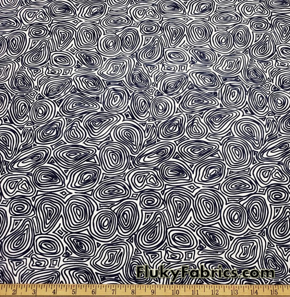 Dark Navy and White Abstract Fingerprints Print Nylon Spandex Fabric ...