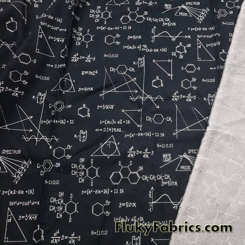 Science Fair, Various Formulas Print on Black Cotton Woven Apparel ...