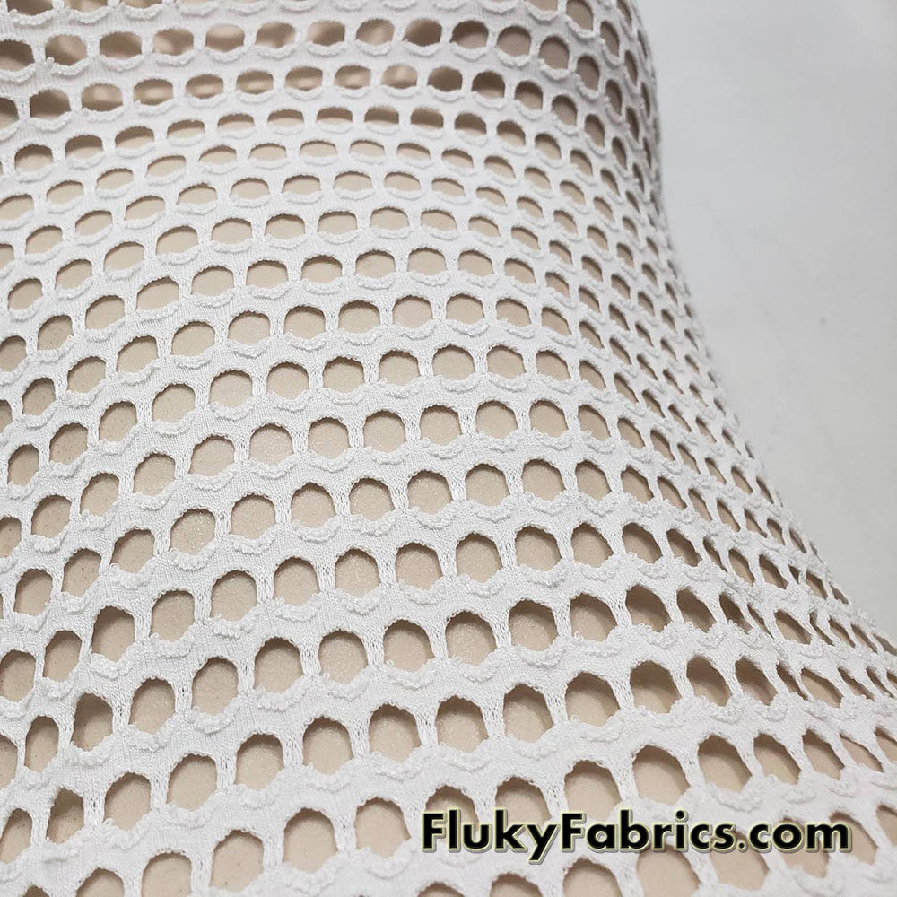 Light Ivory Stretch Fishnet Poly Span Fabric - Fluky Fabrics Online Shop
