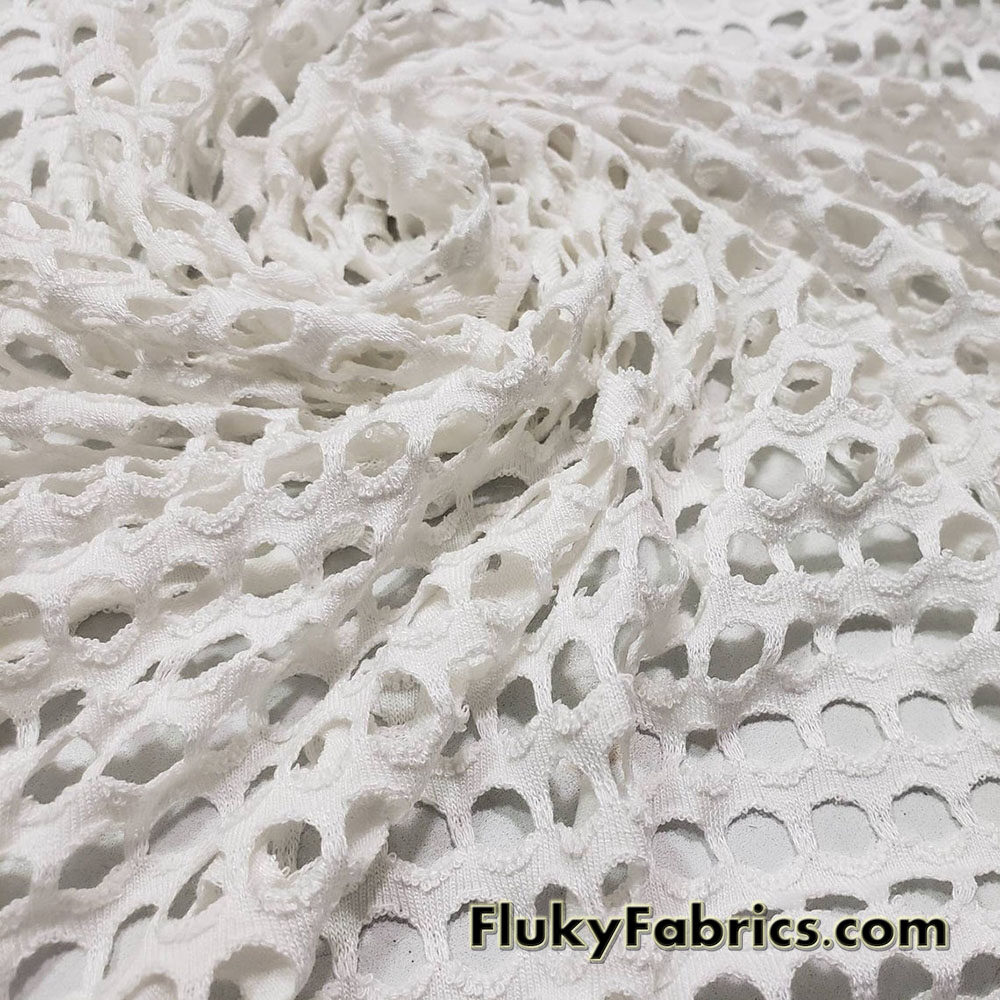 Light Ivory Stretch Fishnet Poly Span Fabric - Fluky Fabrics Online Shop