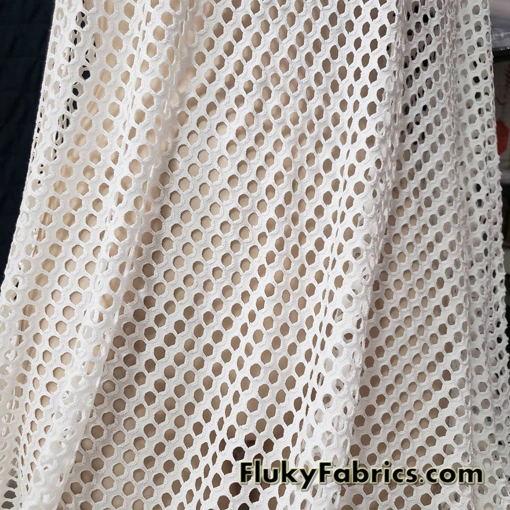 Light Ivory Stretch Fishnet Poly Span Fabric - Fluky Fabrics Online Shop