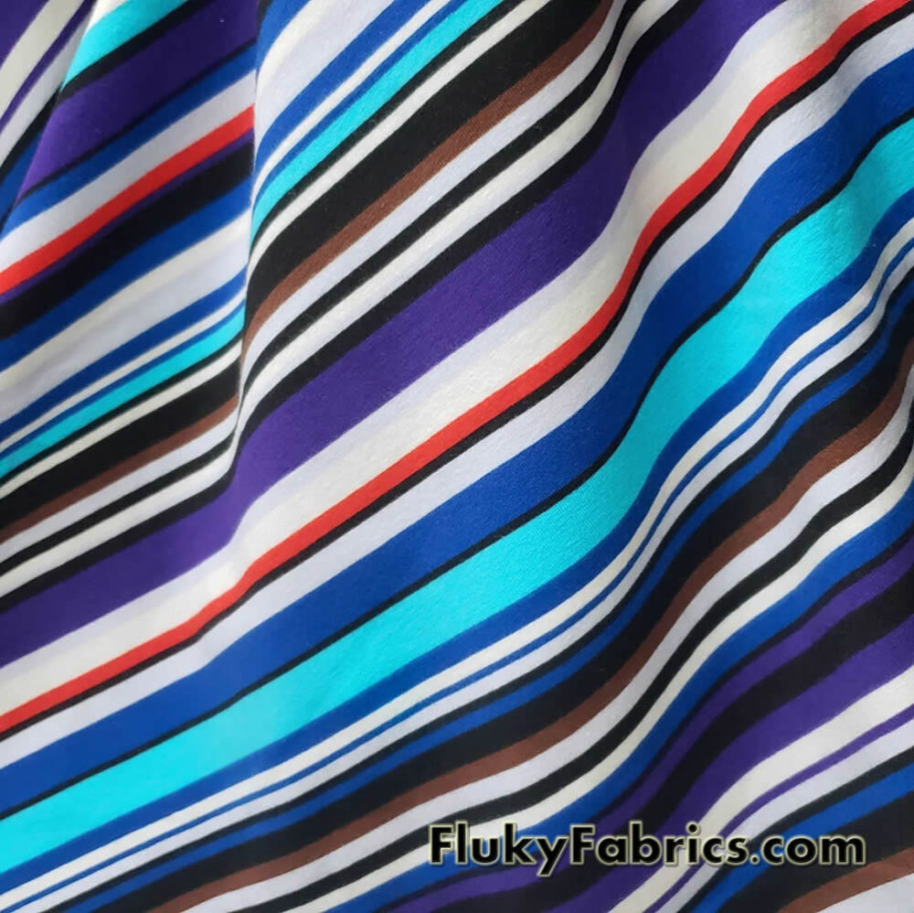 Multi Stripe Cool Colors Cotton Spandex Jersey Knit Fabric - Fluky ...