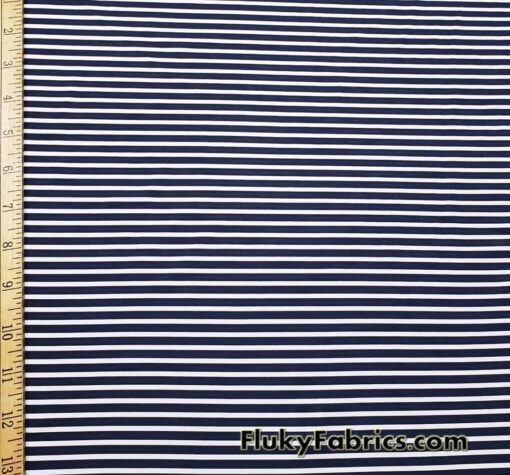 Mini Stripe Print Nylon Spandex Fabric - White and Dark Navy - Fluky ...