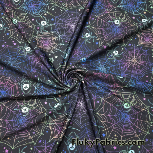 Spiders in Space Halloween Print 4-Way Stretch Poly Spandex Fabric ...