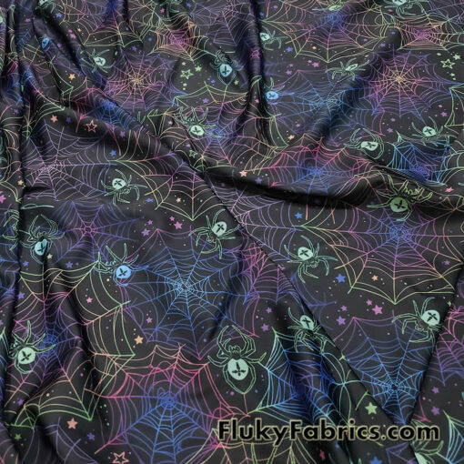 Spiders in Space Halloween Print 4-Way Stretch Poly Spandex Fabric ...