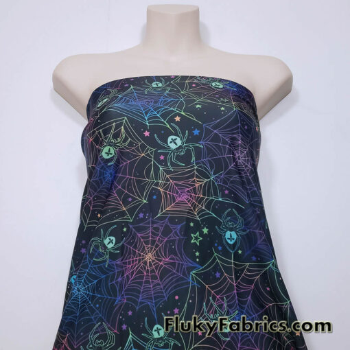 Spiders in Space Halloween Print 4-Way Stretch Poly Spandex Fabric ...