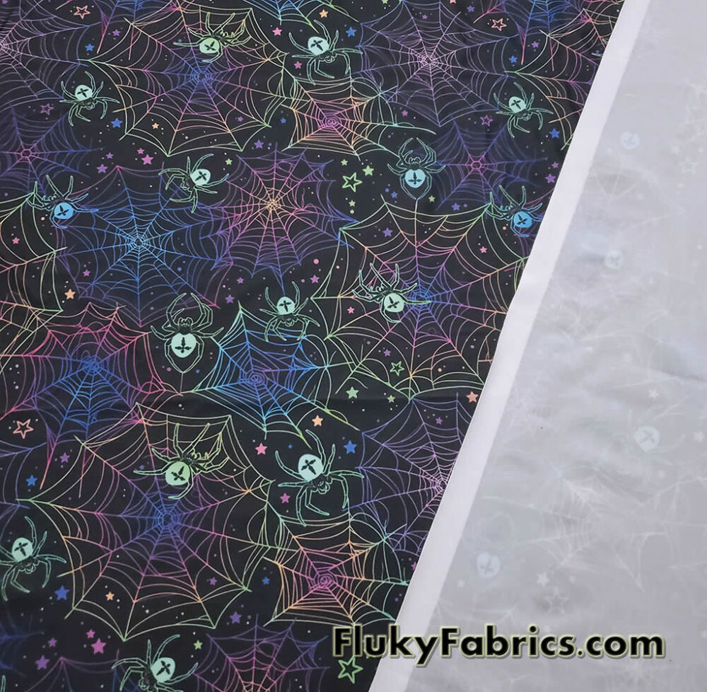 Spiders in Space Halloween Print 4-Way Stretch Poly Spandex Fabric ...