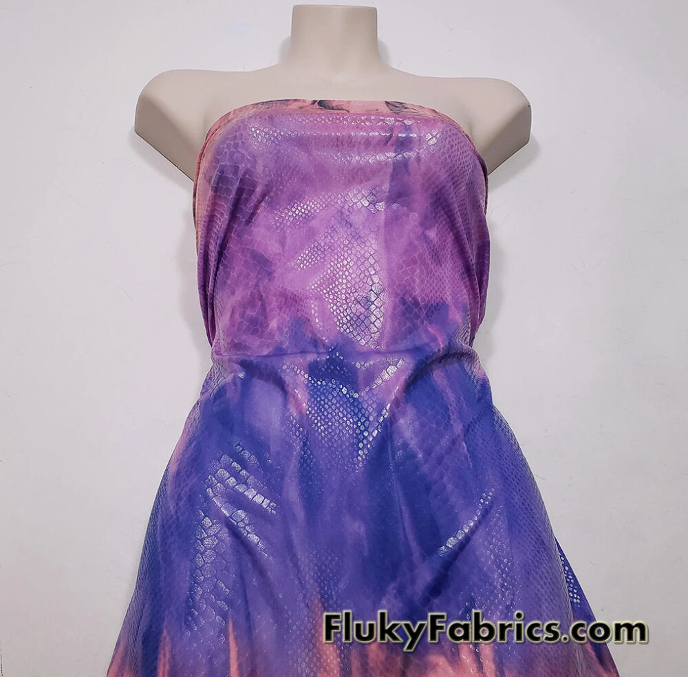 Abstract Tie Dye with Clear Foil Snake Skin 2-Way Stretch Spandex ...