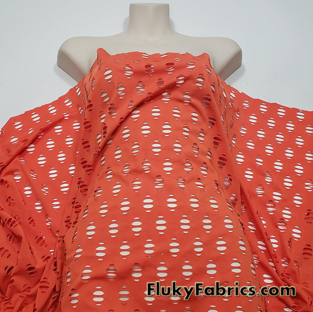 Burnt Orange Laser Cut 4-Way Stretch Poly Spandex Fabric - Fluky ...