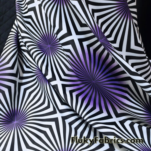 Psychedelic Optical Illusion Geometric Fabric – Black, White & Purple ...