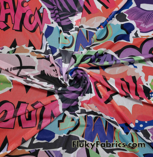 Pop Art Comic Book Print Power Mesh Fabric