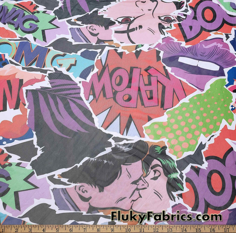 Pop Art Comic Book Print Power Mesh Fabric