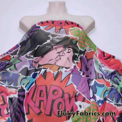 Pop Art Comic Book Print Power Mesh Fabric