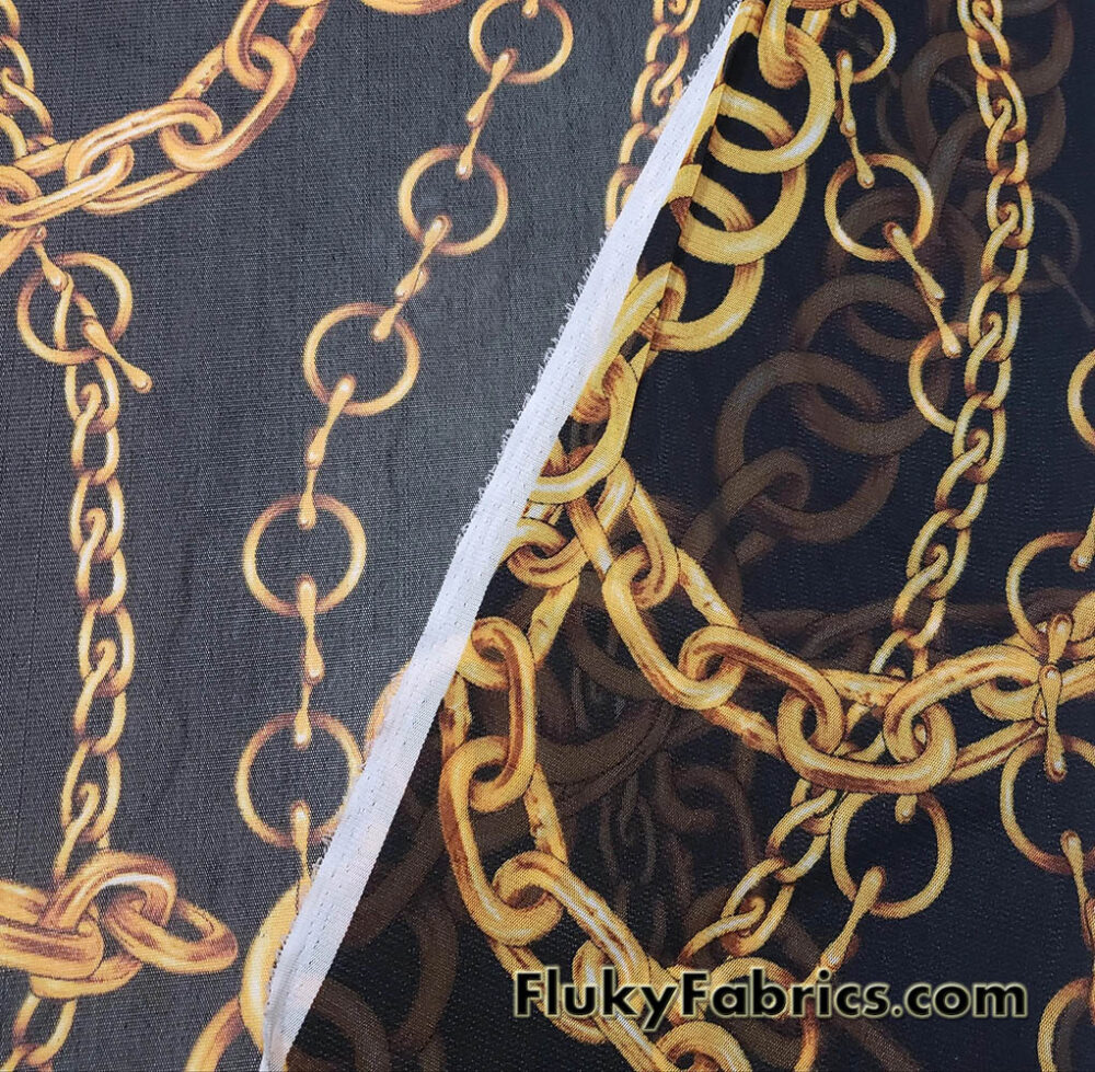 Golden Chain Print Stretch Mesh High Fashion Fabric - Fluky Fabrics ...