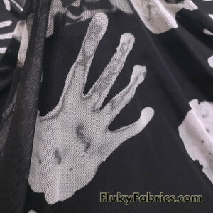 Gray Handprint Power Mesh Fabric – Black Sheer 4-Way Stretch Nylon ...